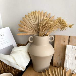 Nordic Style Beige Ceramic Vase for Flowers, Bohemian Handmade Ceramic ...