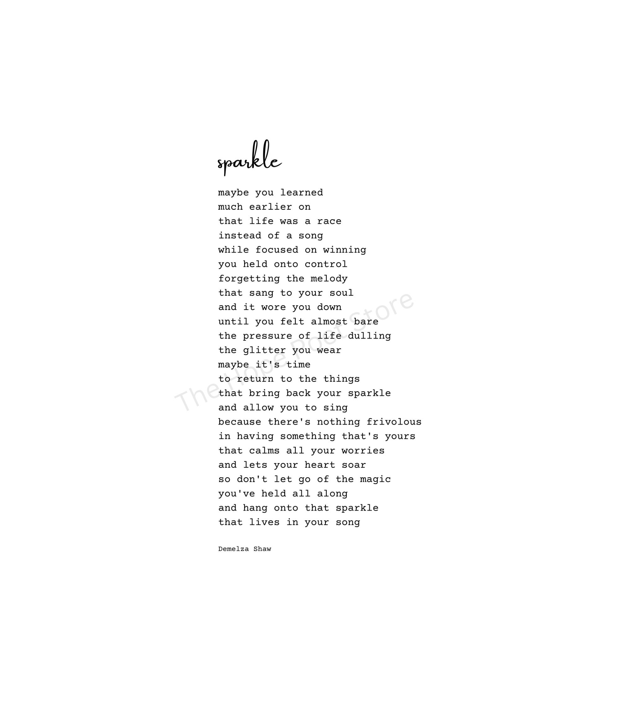 Sparkle Printable Poem A4 Digital Download, Digital Poem, Poetry Print ...
