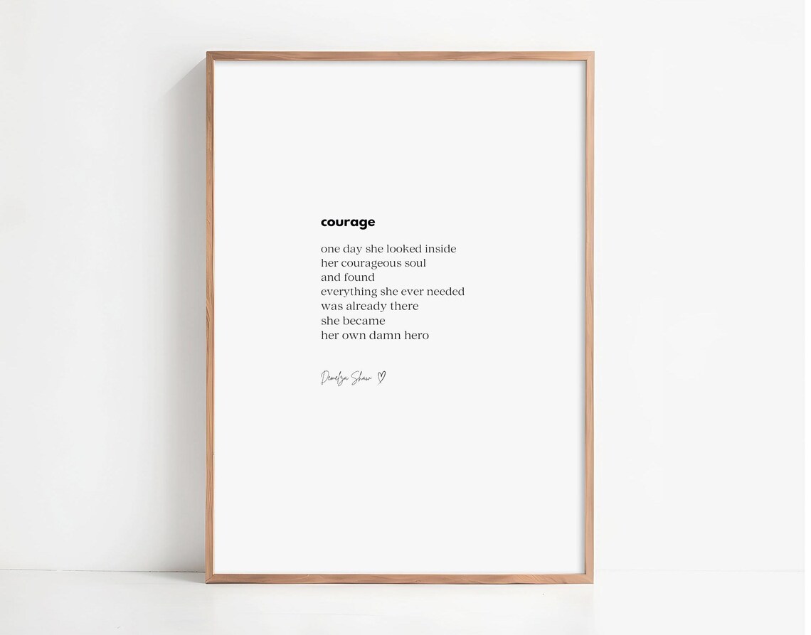 Courage - A4 Poetry Print, Prints Wall Art, Courageous Poem Digital ...