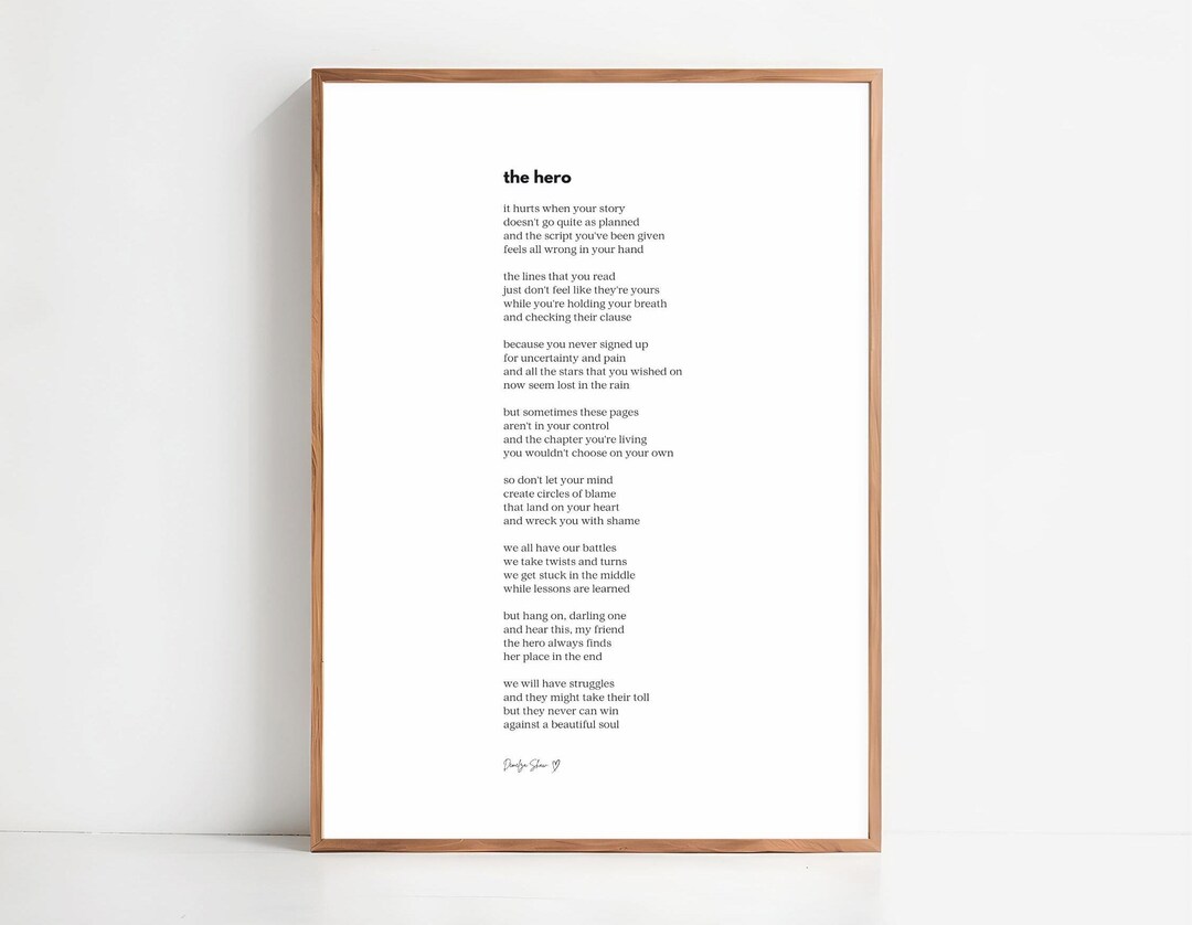The Hero Printable Poem A4 Digital Download, Digital Poem, Poetry Print ...