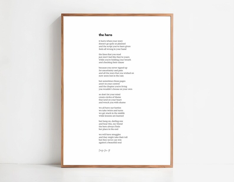 The Hero - Printable Poem (A4 Digital Download), Digital Poem, Poetry ...