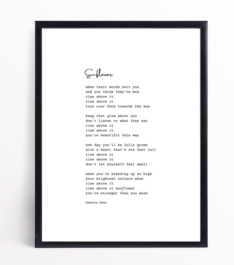 Sunflower Poetry Print A4 Digital Download - Etsy