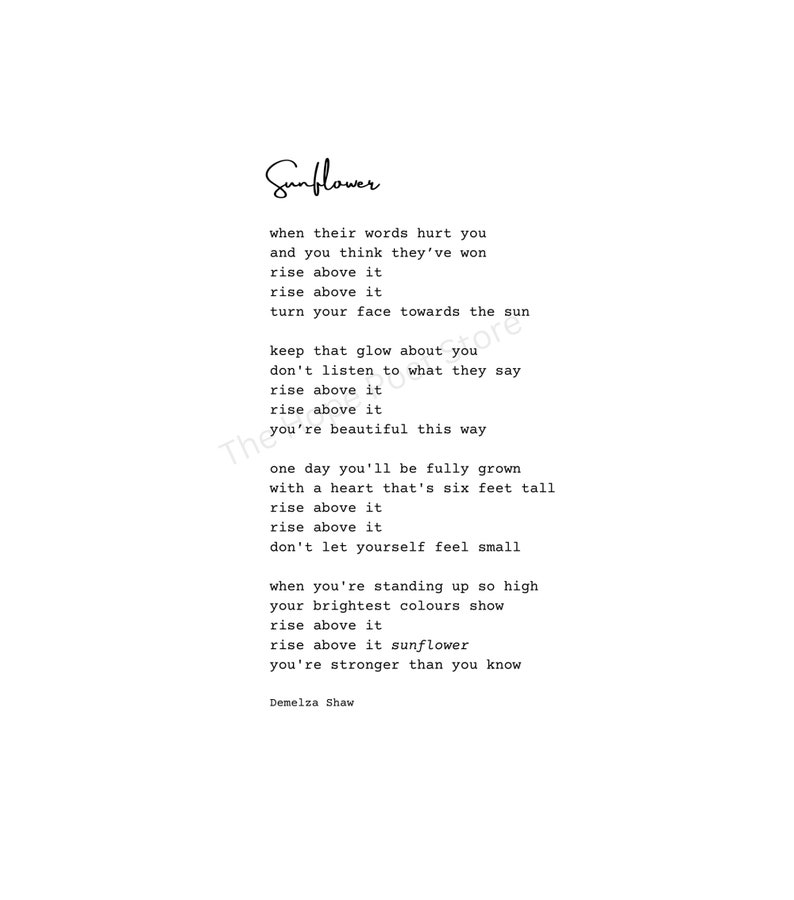 Sunflower Poetry Print A4 Digital Download - Etsy