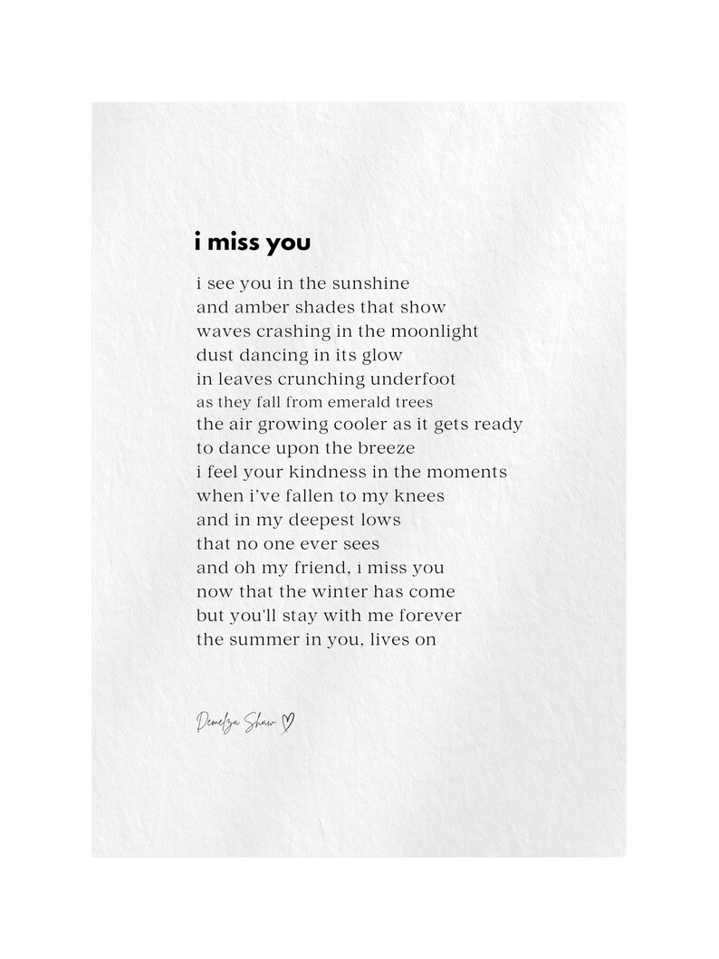 I Miss You Poem Print: Grief, Loss, Sympathy Gift (digital Print) - Etsy