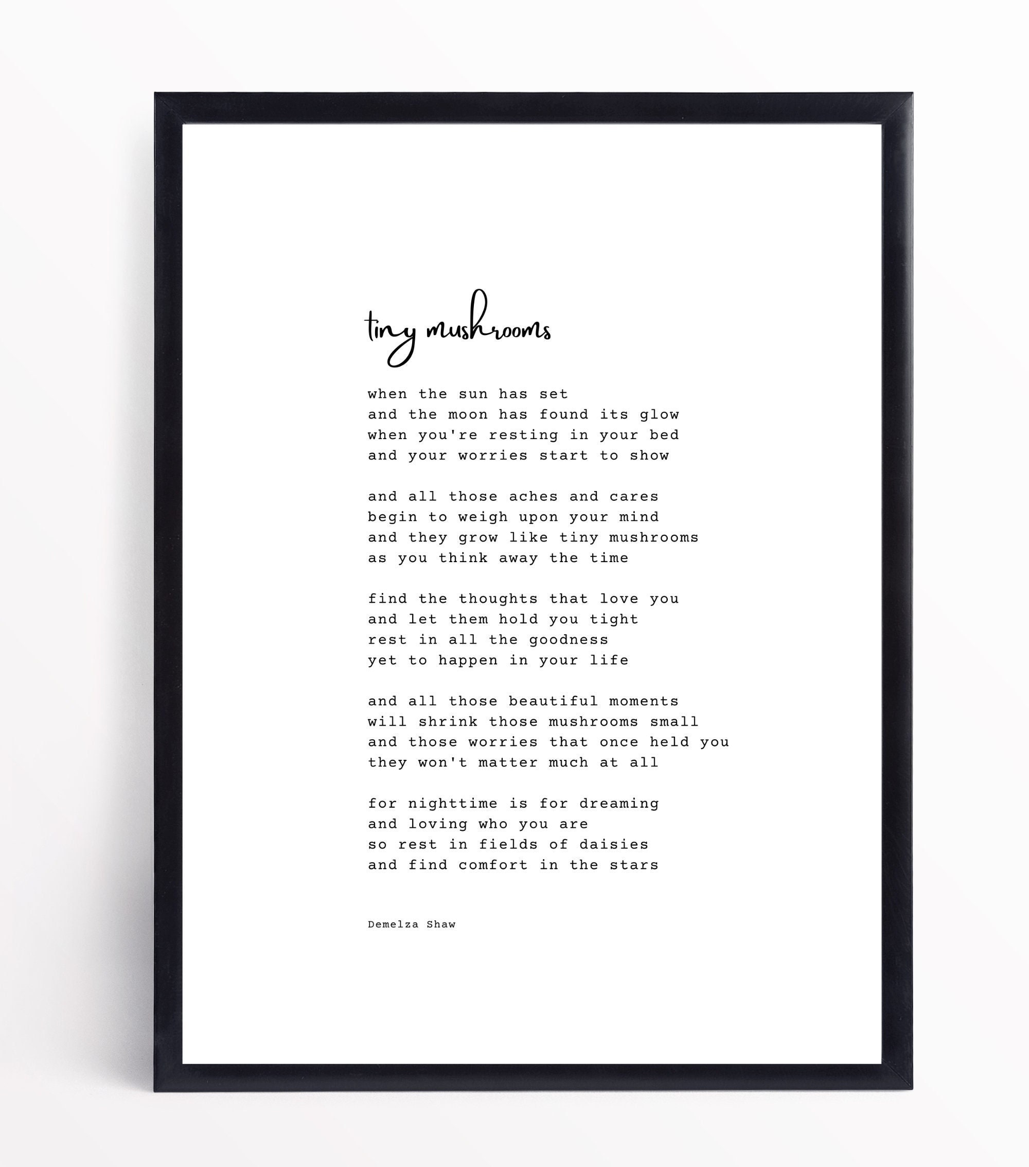 Tiny Mushrooms Poetry Print A4 digital Download, Inspiring Wall Art ...