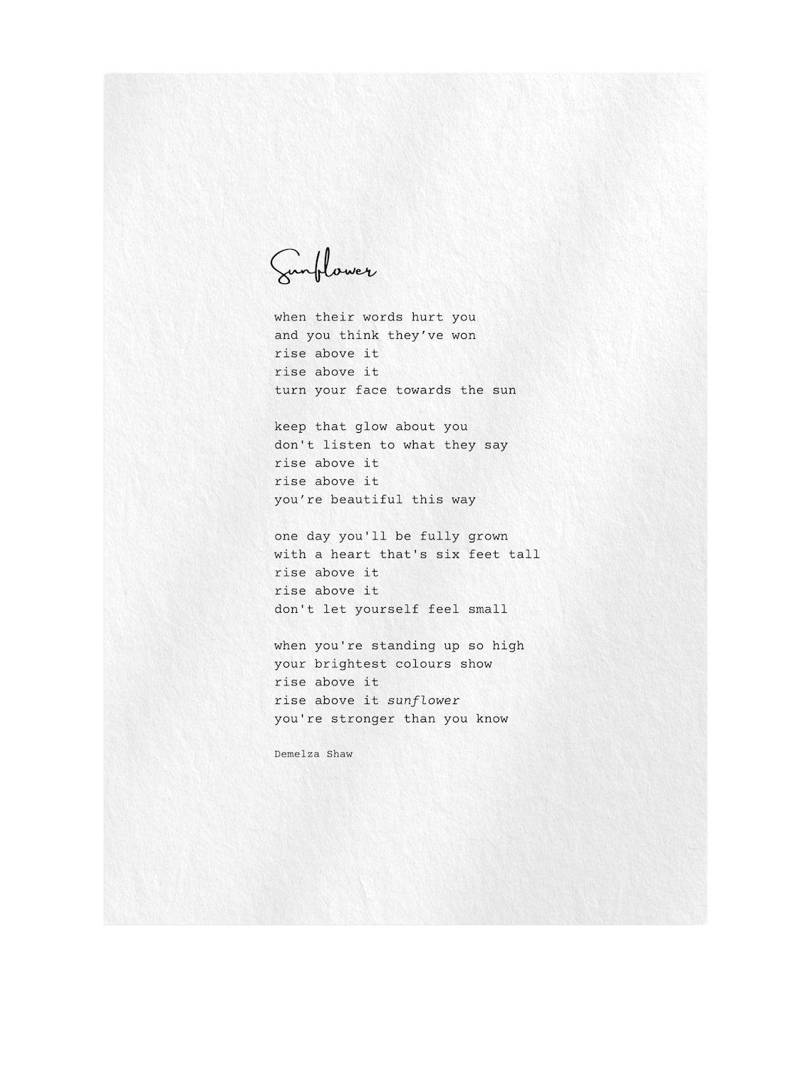 Sunflower - Poetry Print (A4 Digital Download) - Etsy