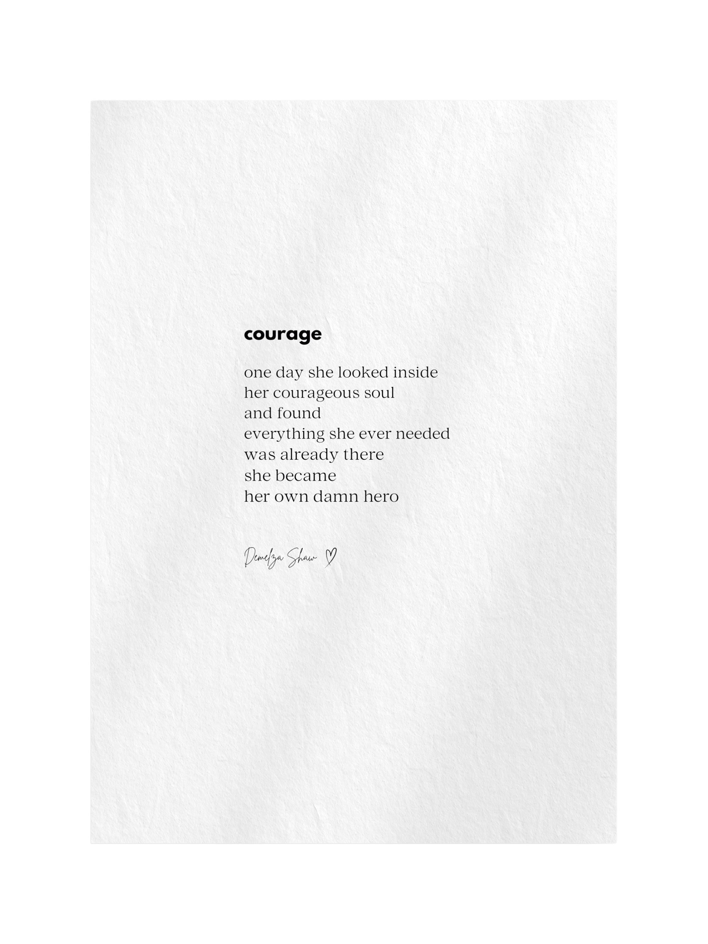 Courage - A4 Poetry Print, Prints Wall Art, Courageous Poem Digital ...