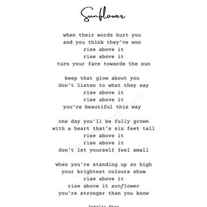 Sunflower Poetry Print A4 Digital Download - Etsy