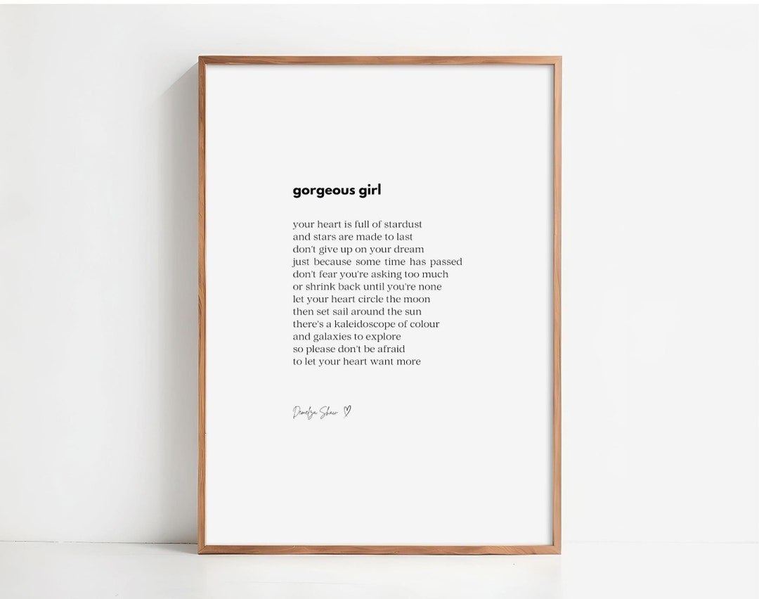 Gorgeous Girl - Poetry Print, Poem for Daughter, Poetry Wall Art ...