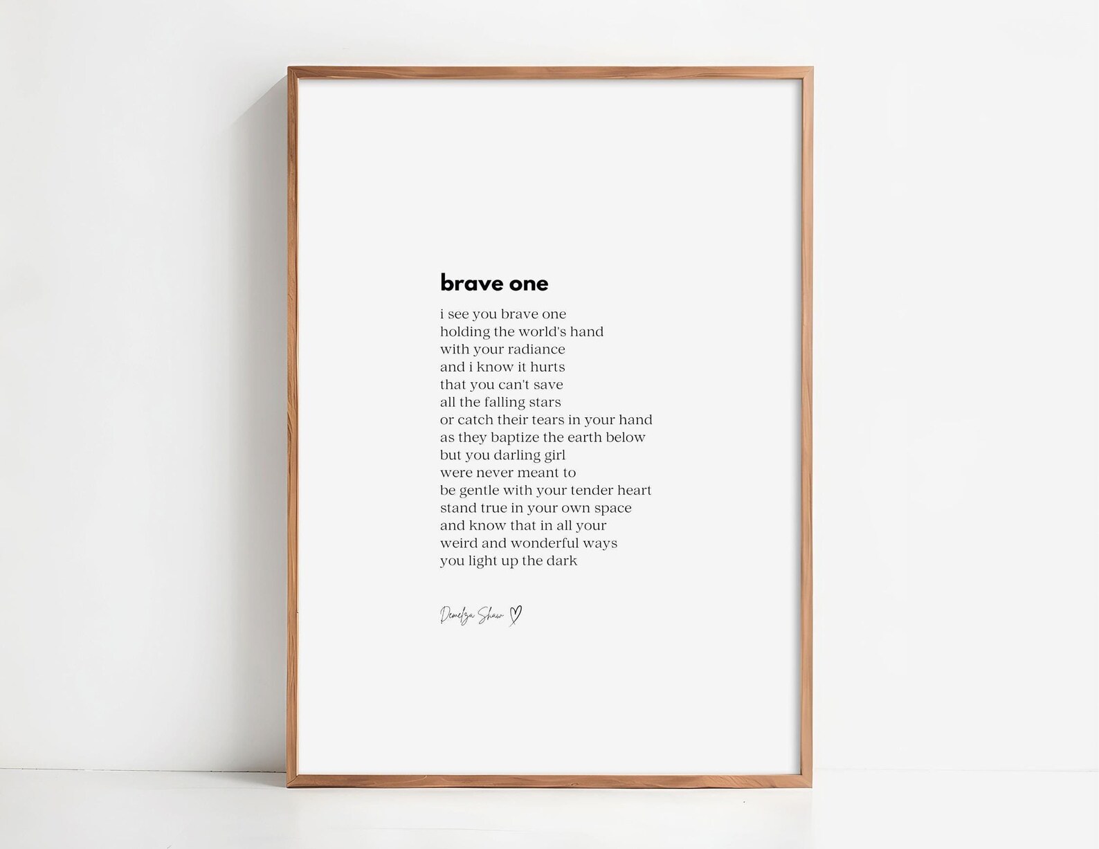 Brave One - Poetry Print, Empathetic, Kind and Brave - Wall Art, Home ...