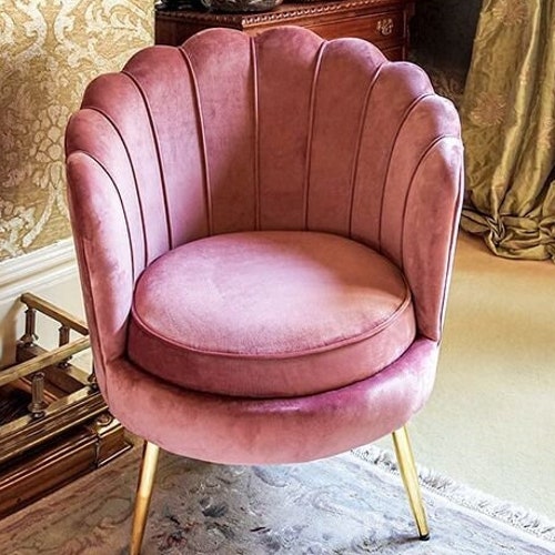 Shell Shape Art Deco Style Pink Velvet Scalloped Arm Chair | Etsy