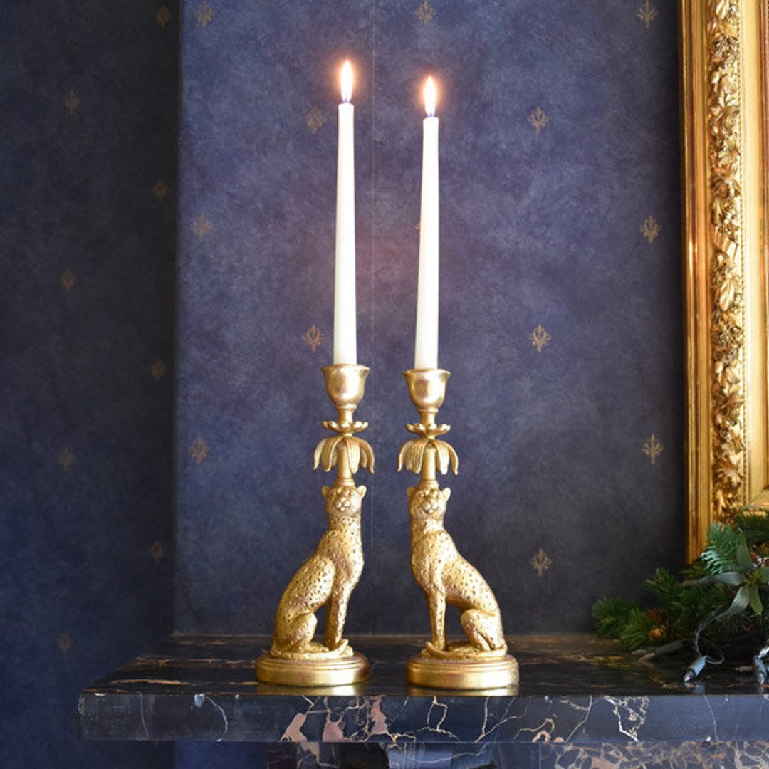 Set of Two Gold Leopard Lavish Candleholder - Etsy UK