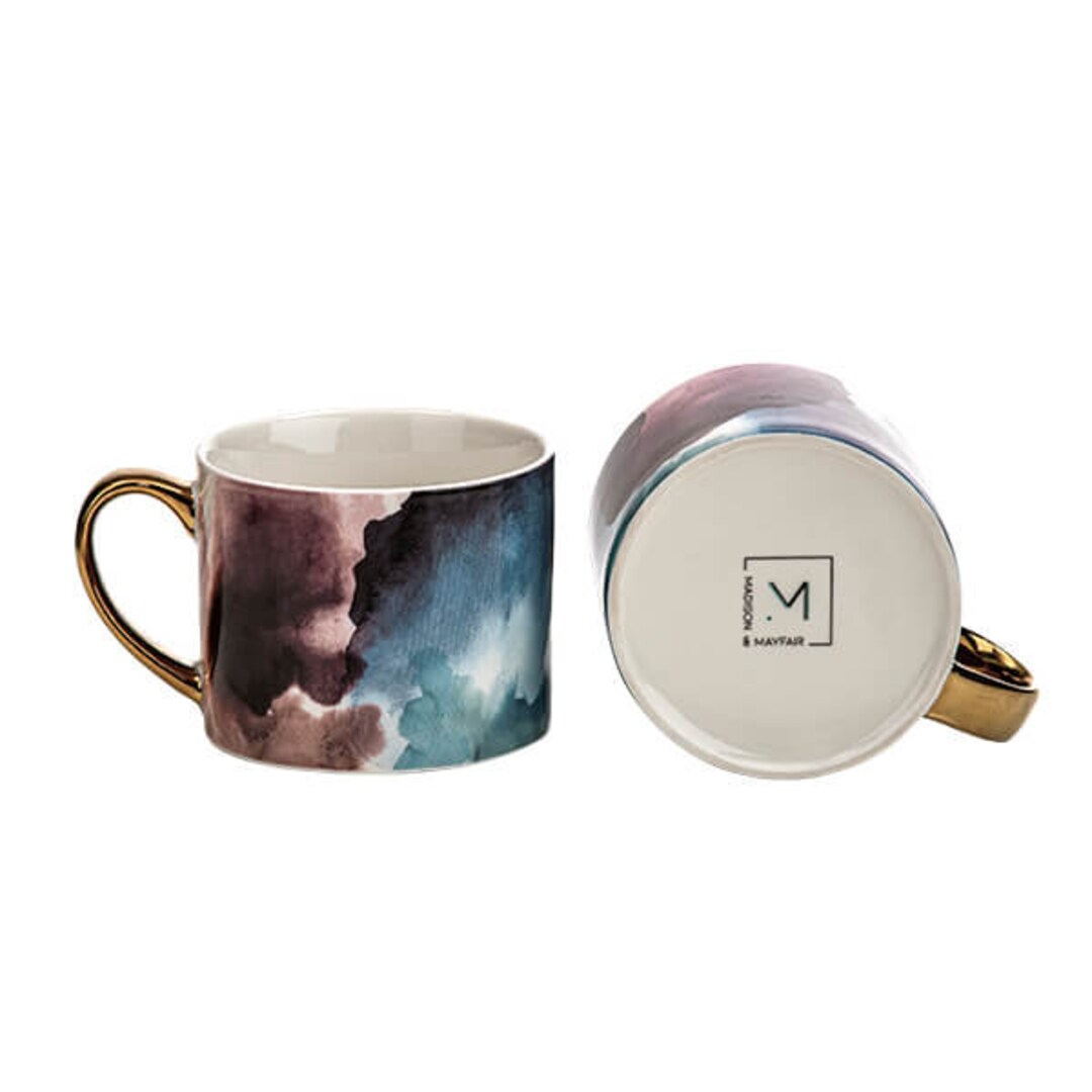 Set of 2 Watercolour Design Mugs With Gold Handles - Etsy UK