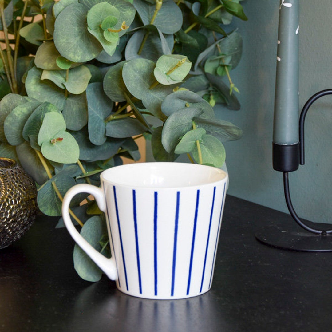 Wide Mug Nautical Blue Stripe - Etsy