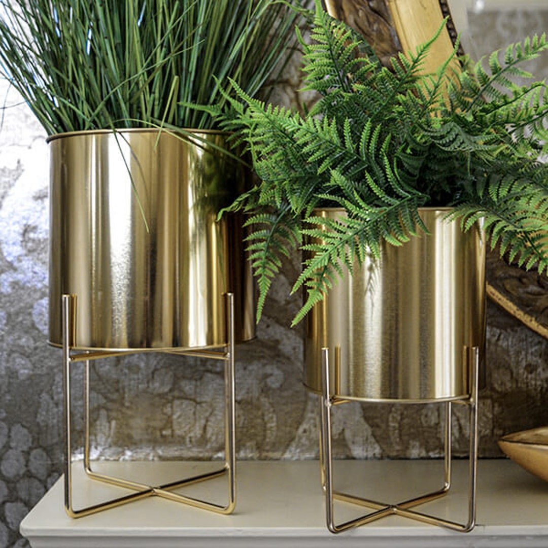 Luxe 31.7CM Large Gold Planter With Stand - Etsy UK