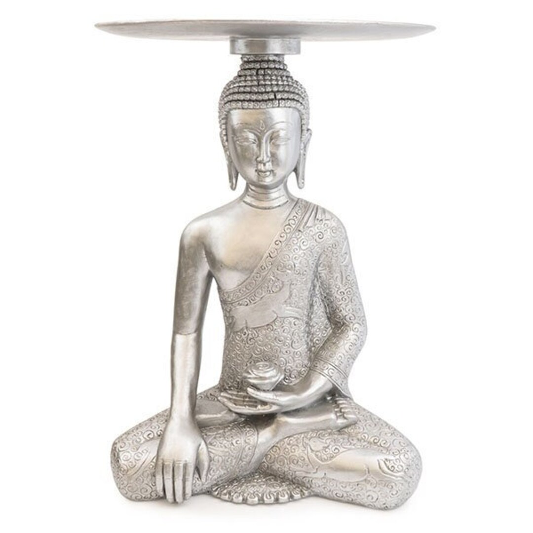 Buddha Statue Table in an Art Deco Style Silver Resin - Etsy
