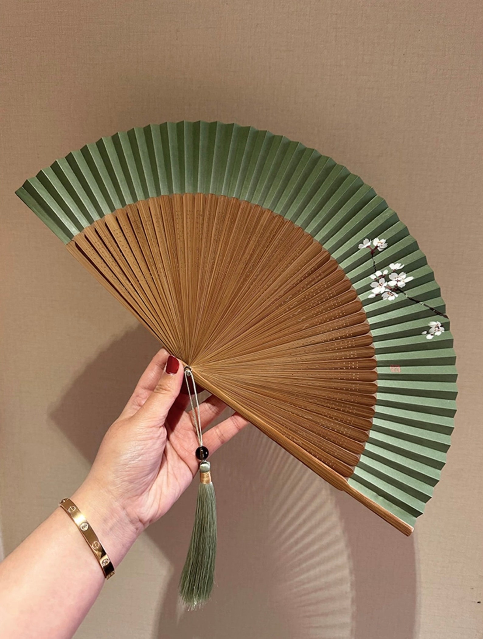 Green Bamboo Hand Folding Fan Japanese Hand Held Fan Hand - Etsy