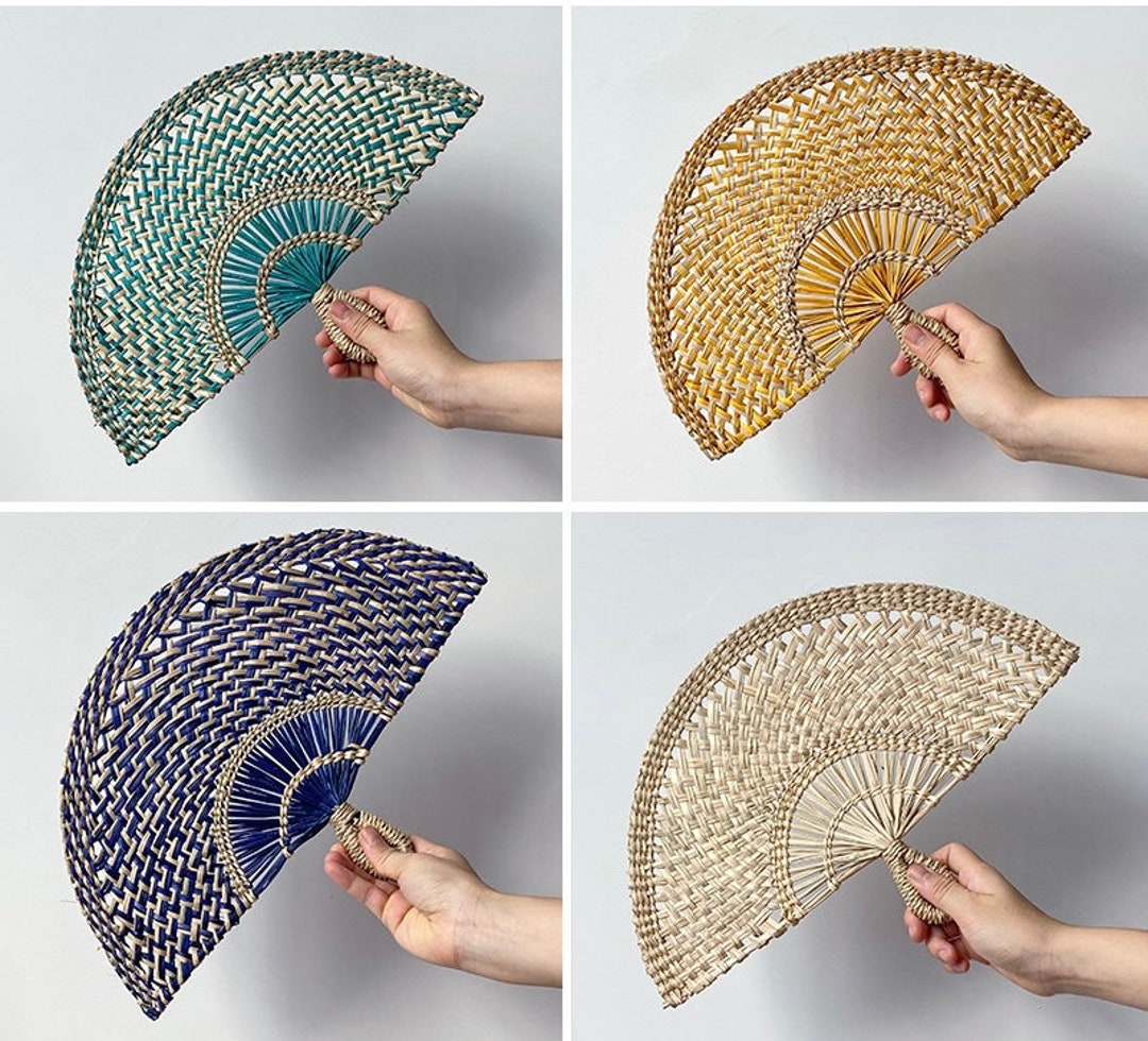 Abanico de paja de Iraca, Abanicos de rafia de paja, Abanico tejido, Abanico de mano hecho a ...