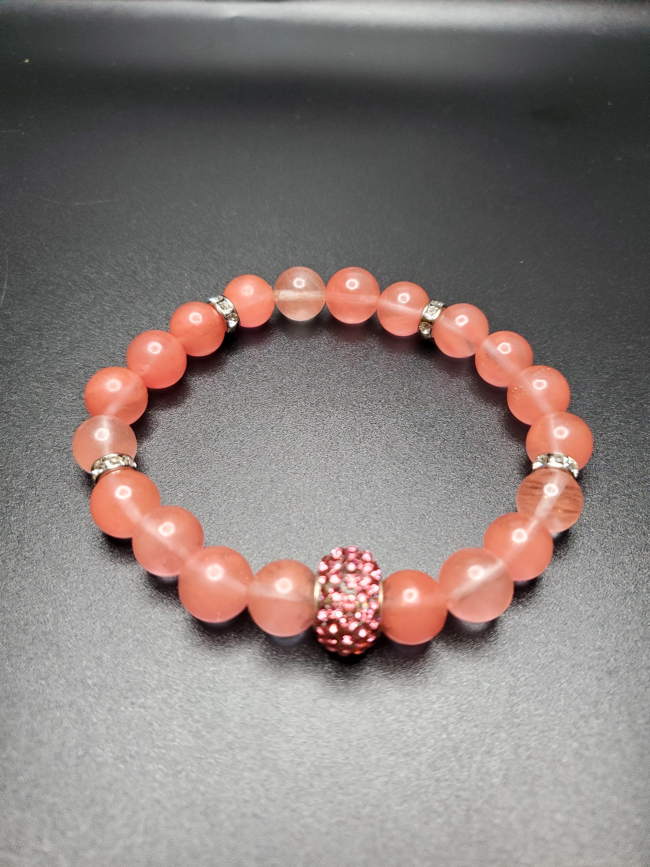 Light Pink Bead Bracelet With Crystal Slide Charm 10mm - Etsy