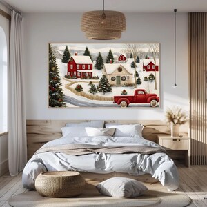 Snowy Winter Village Wall Art: Festive Christmas Scene Holiday Decor ...