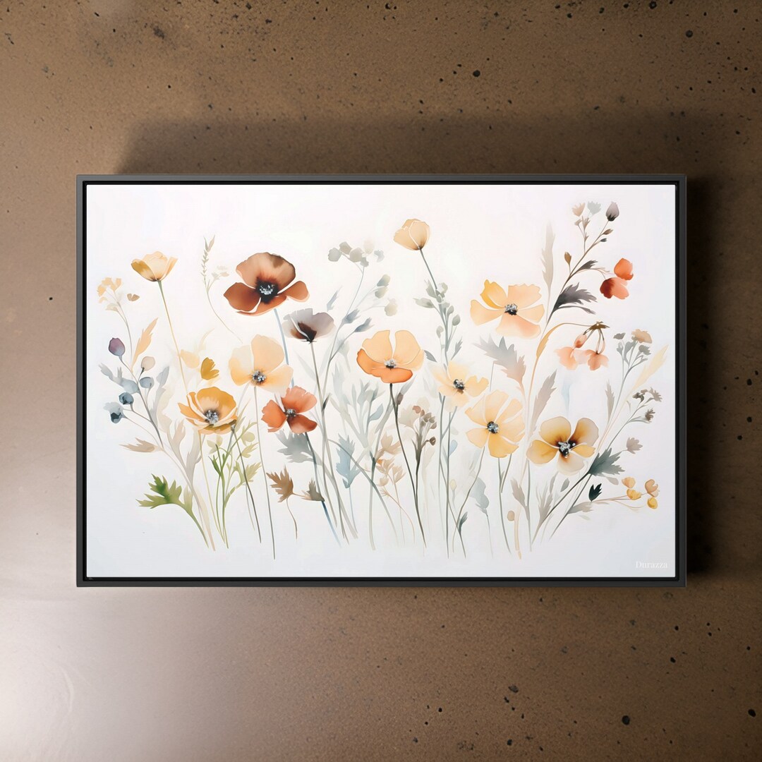 Wildflower Watercolor Framed Canvas Art Print: Muted Floral Home Decor ...