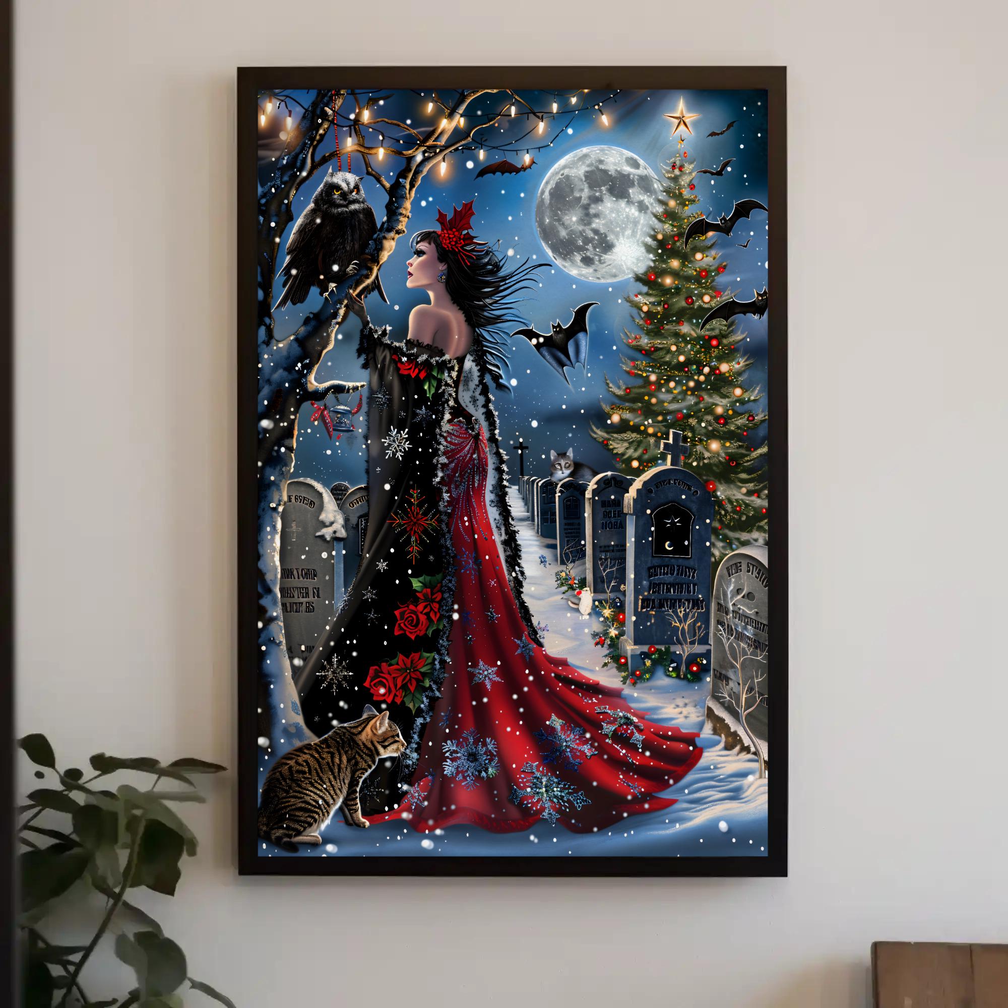 Gothic Christmas Art Print: Creepmas Vampire Woman, Dark Holiday Decor ...