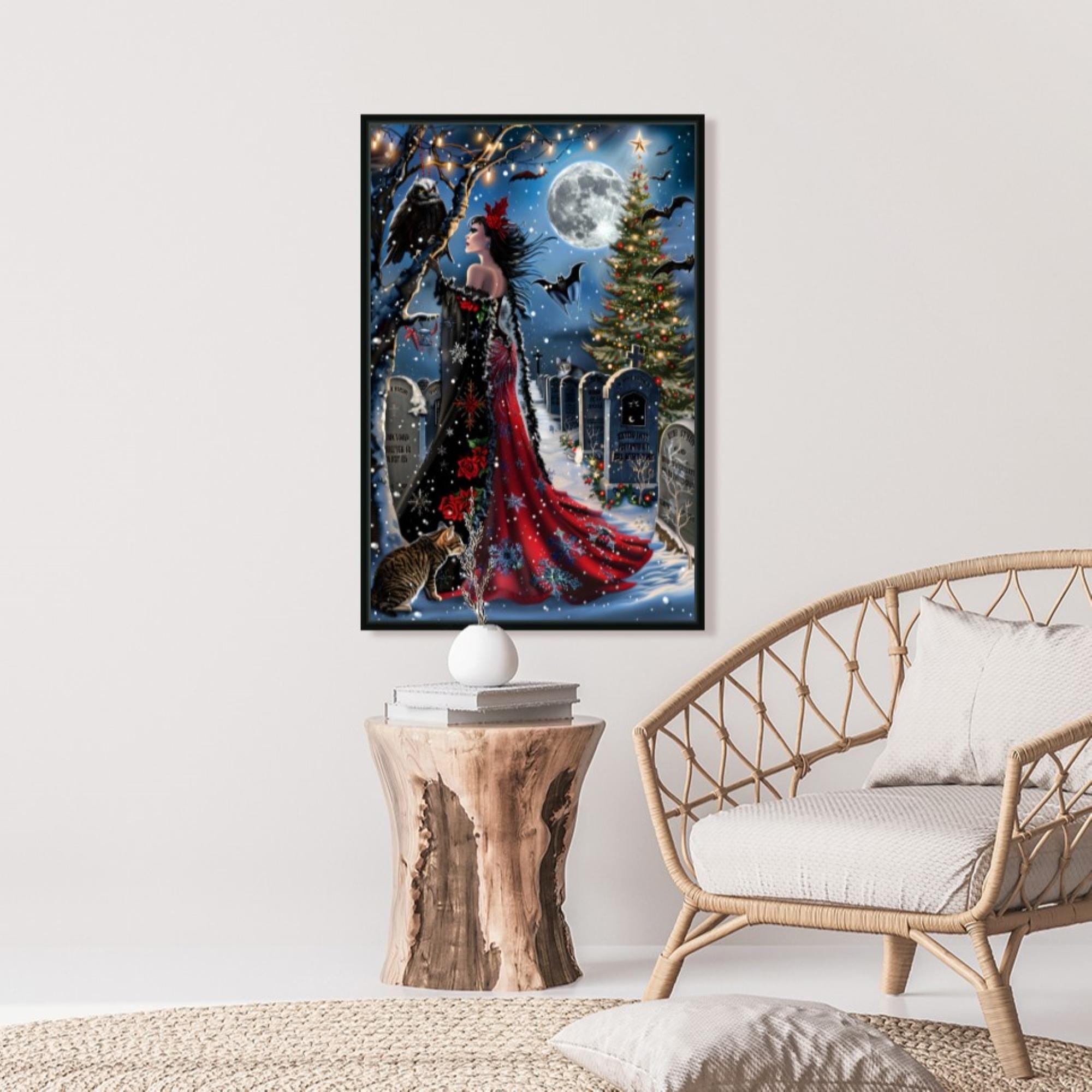 Gothic Christmas Art Print: Creepmas Vampire Woman, Dark Holiday Decor ...