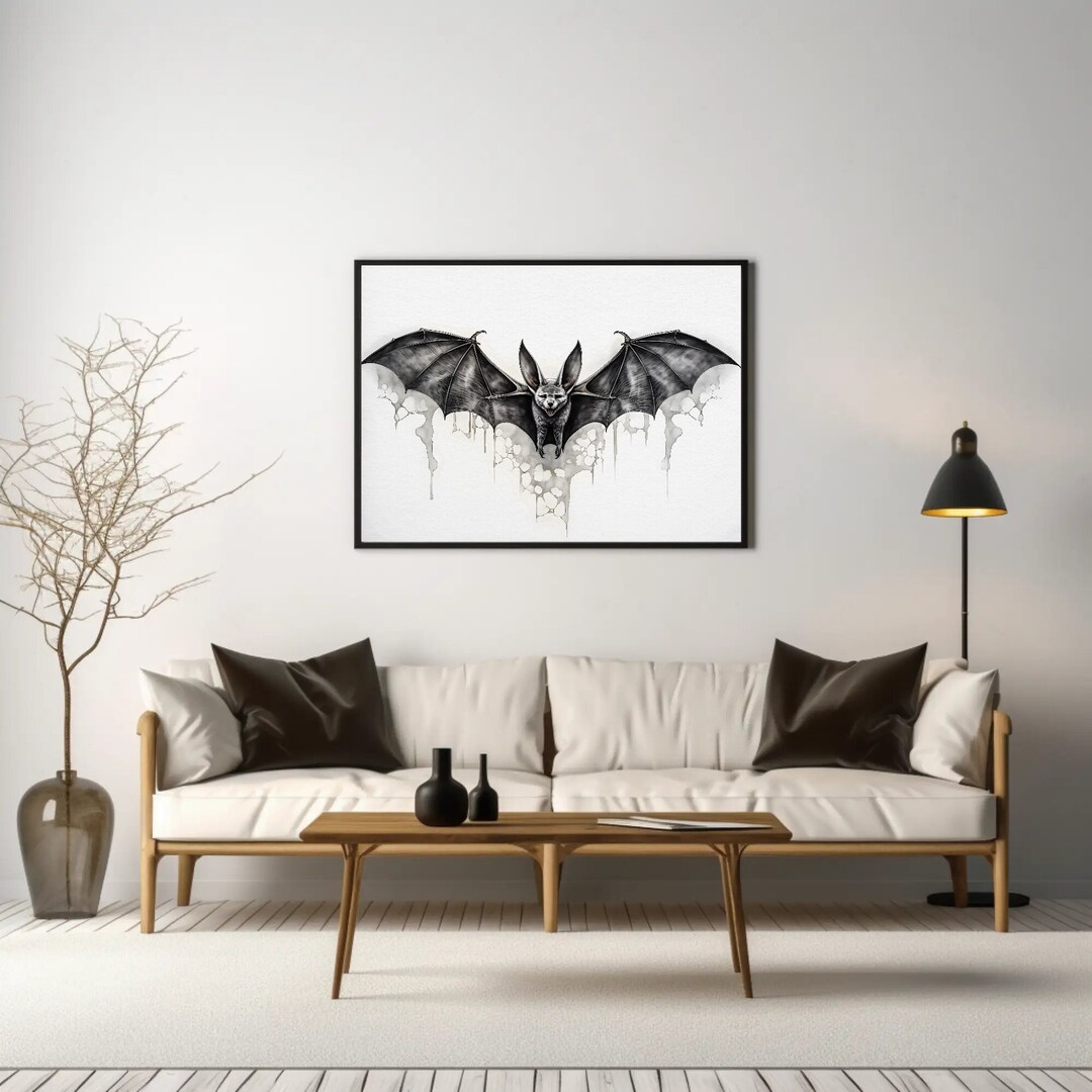 Flying Bat Watercolor Painting: Nocturnal Creature Wall Art, Halloween ...