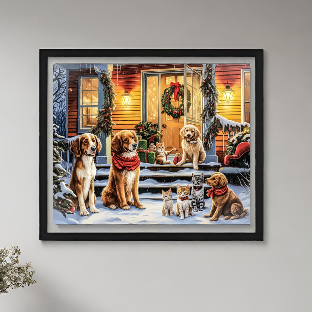 Icy Paws and Christmas Claws Wall Art Print: Cat and Dog Christmas ...