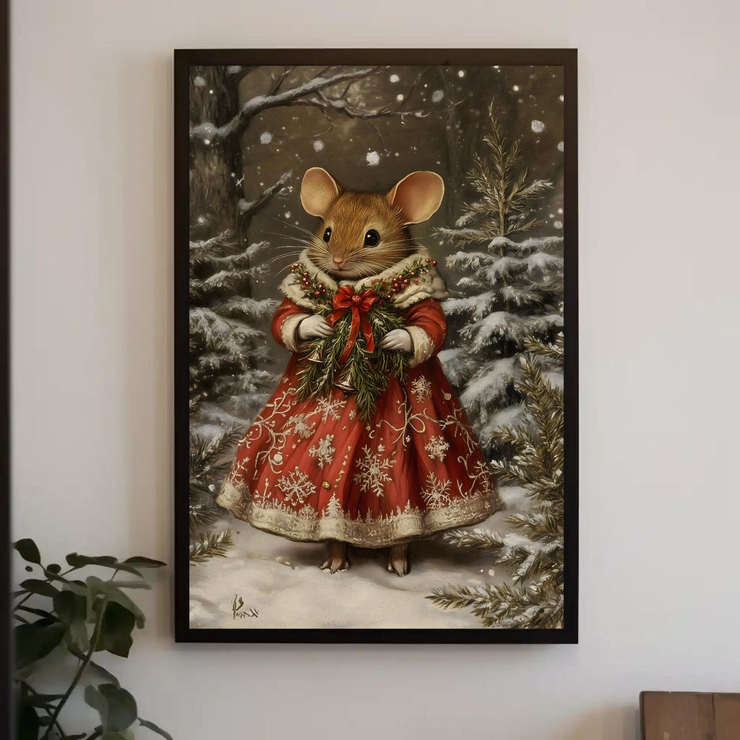 Victorian Christmas Mouse Art: Whimsical Winter Forest Print | Ruby ...