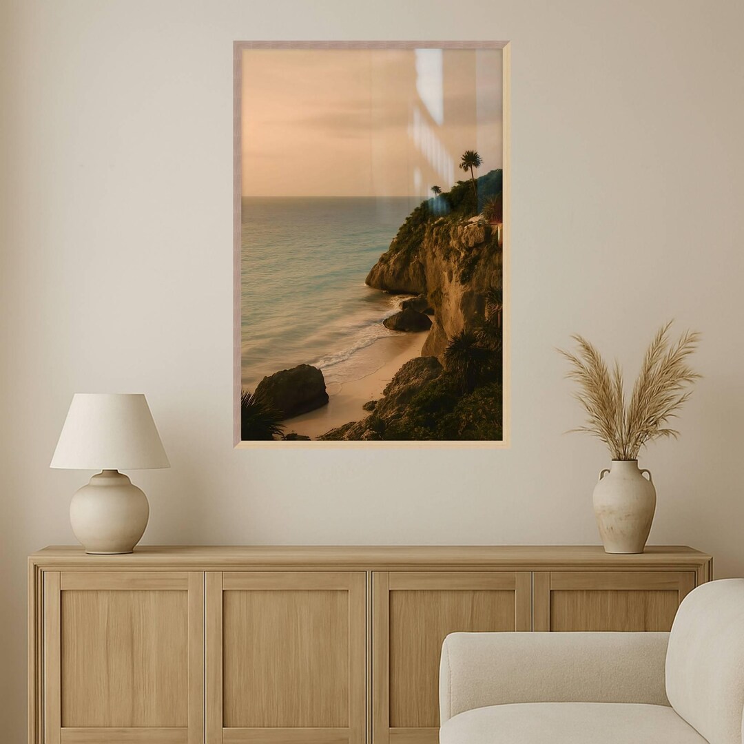 Coastal Beach Print: Tulum Cliffside Sunset, Oak Wood Frame - Etsy