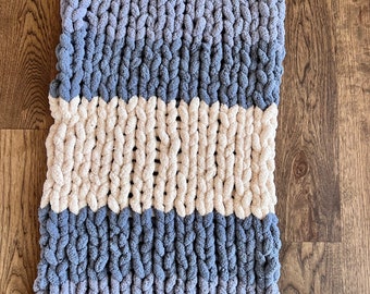 Tri-colored Chunky Knit Blanket - Etsy