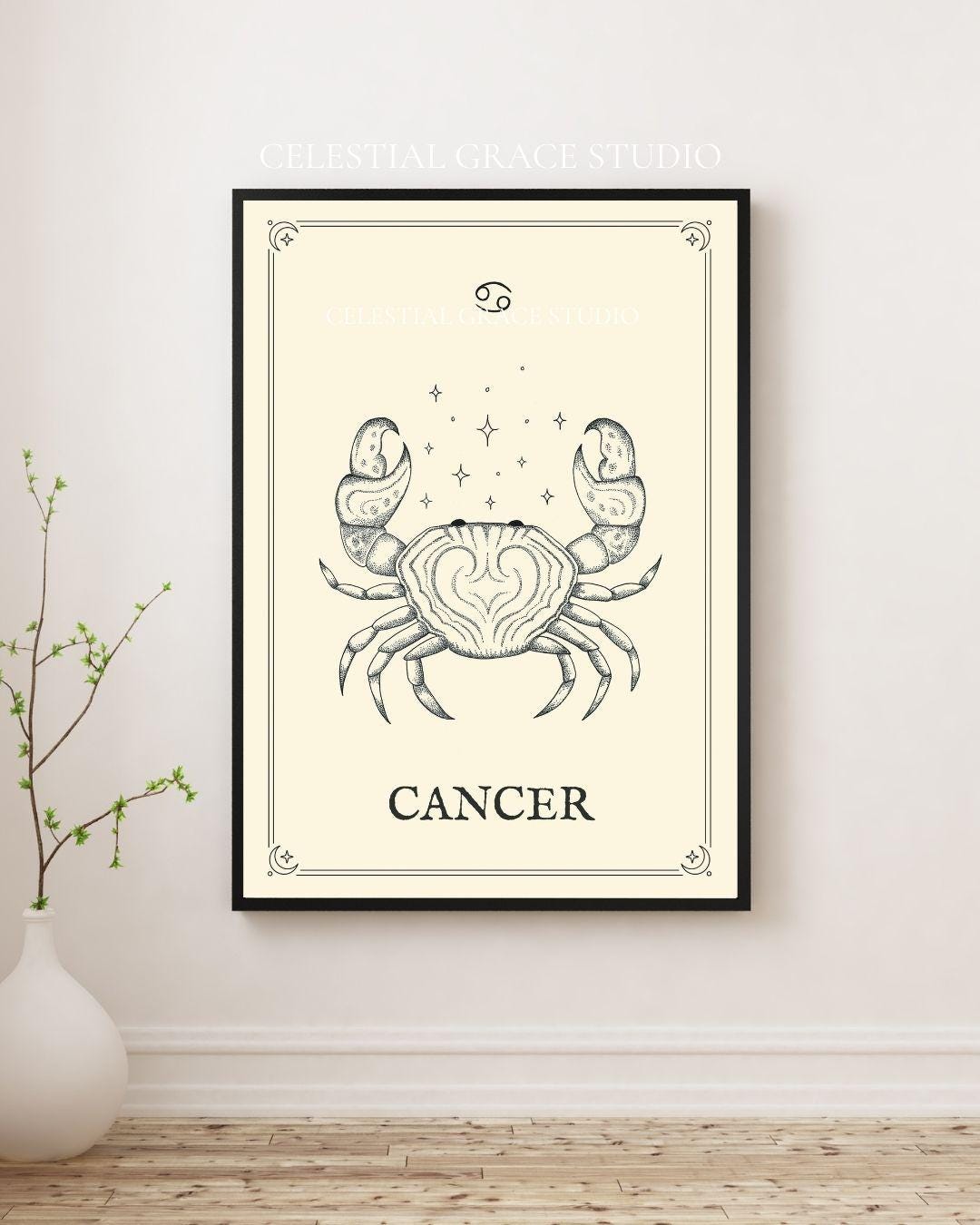 Cancer Zodiac Star Sign Art Print: Hand Drawn Astrology Poster (digital ...