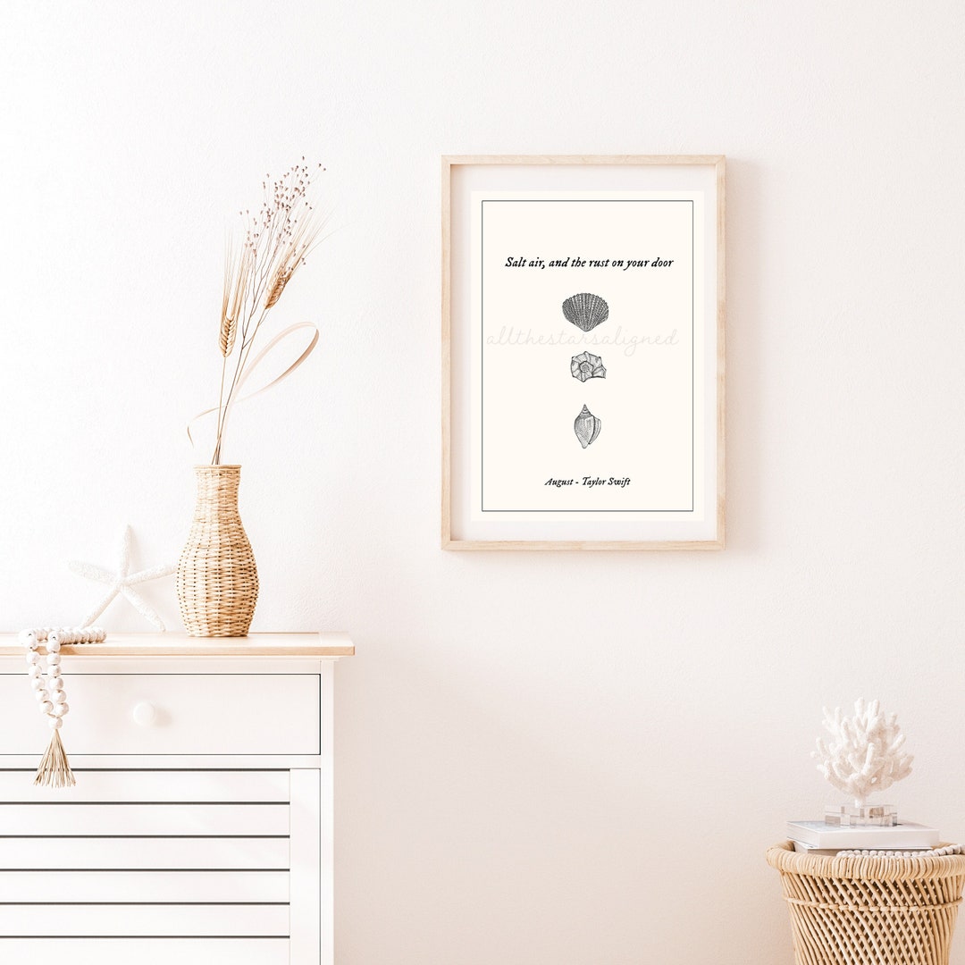 August Salt Air Lyrics Print, Folklore, Sea Shells, Minimal, Blue and ...