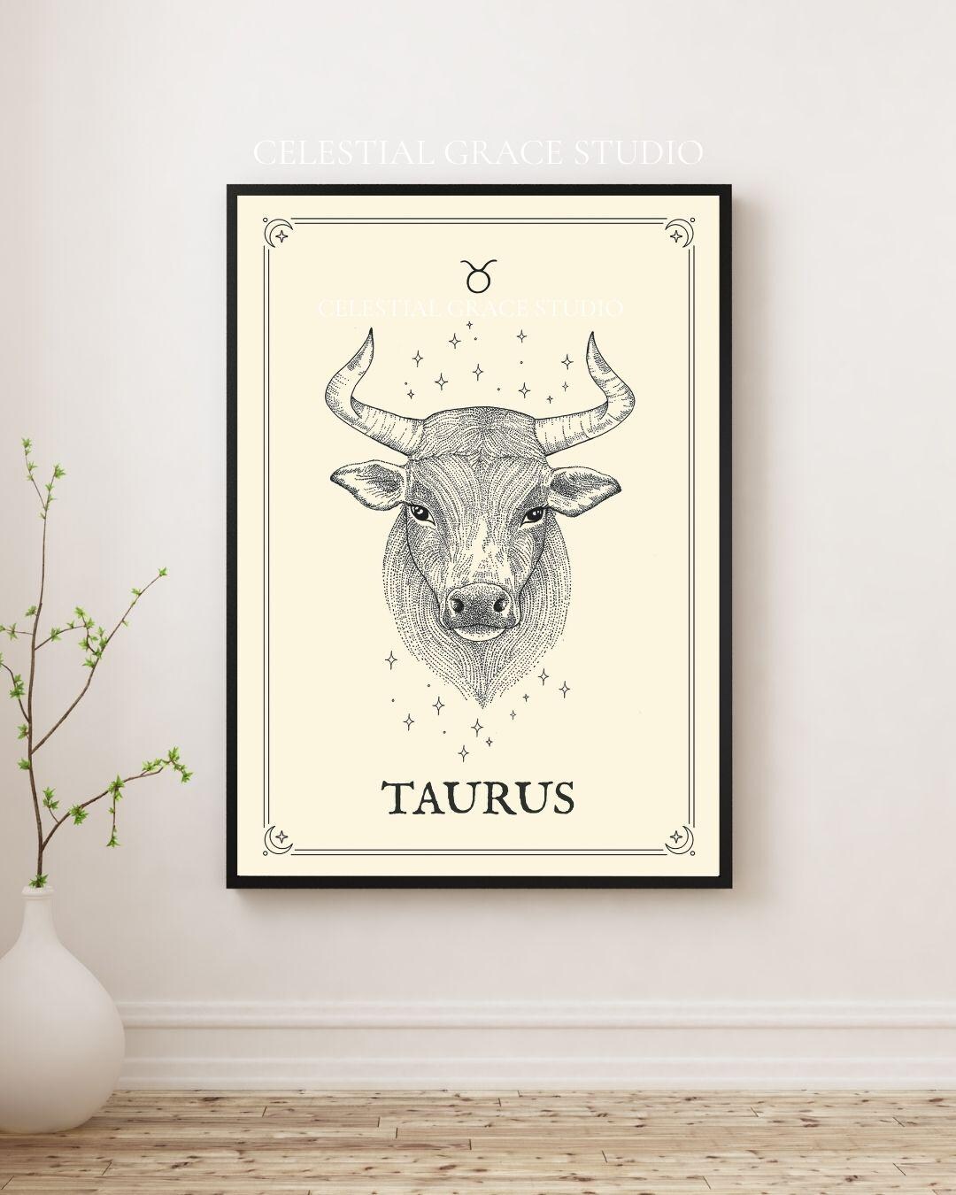 Taurus Zodiac Print: Bull Star Sign, Astrology Wall Art Illustration ...