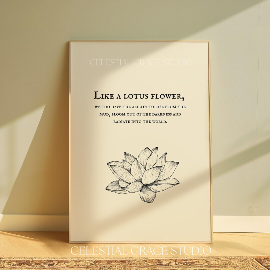 Lotus Flower Illustration Quote Wall Art Spiritual Meaning (digital ...
