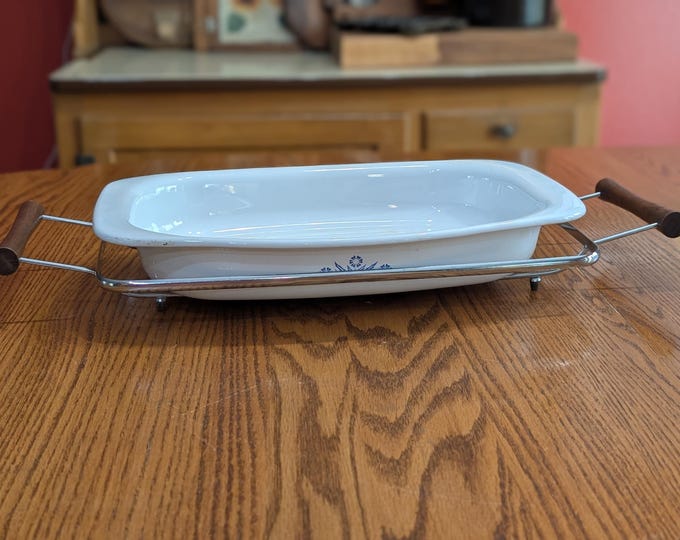 Vintage Corning Ware Casserole Carrier – Chrome Wire Tray With Wooden ...