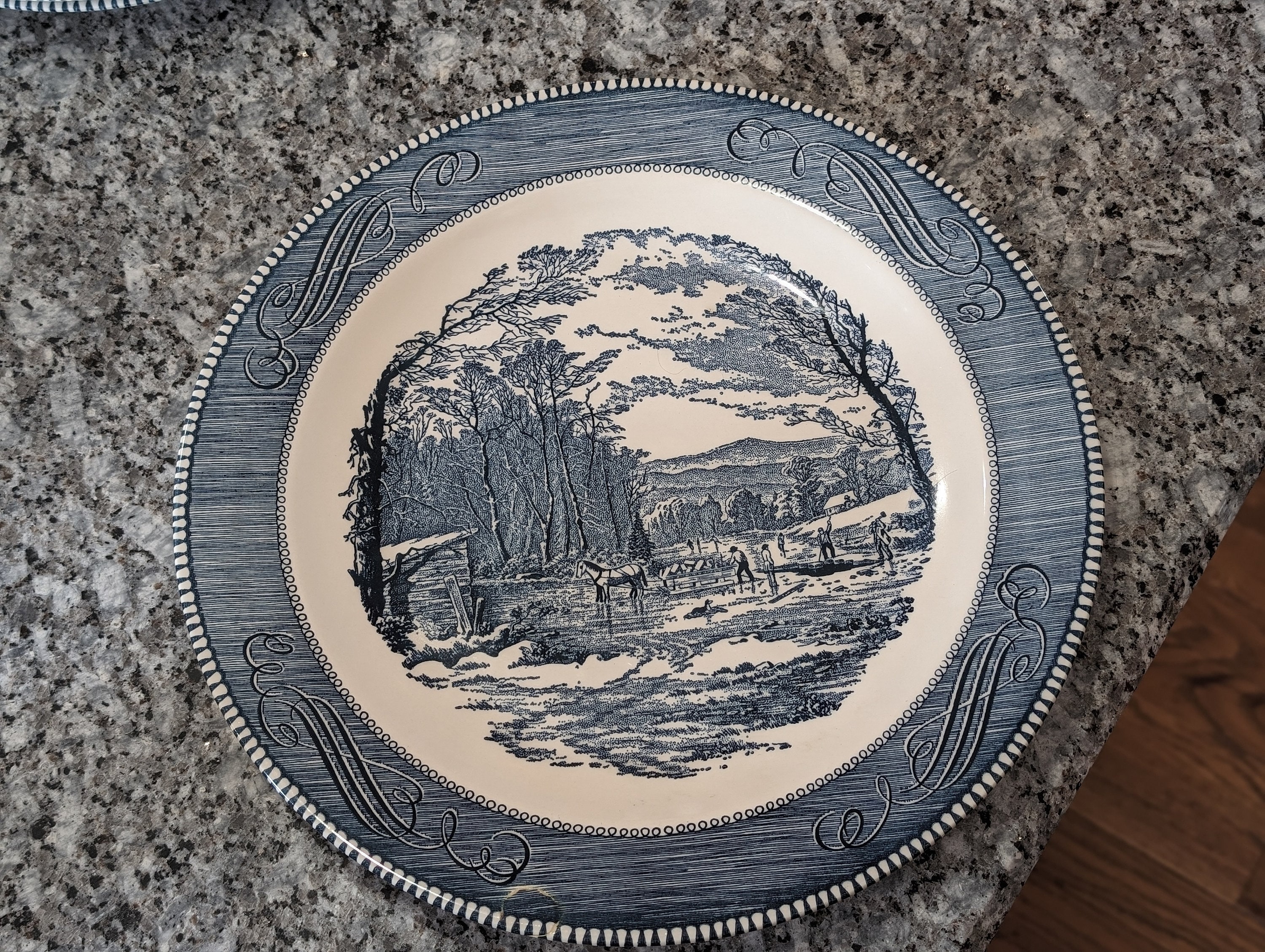 ROYAL USA CHINA – Currier & Ives – Round Serving Platter, Blue and ...