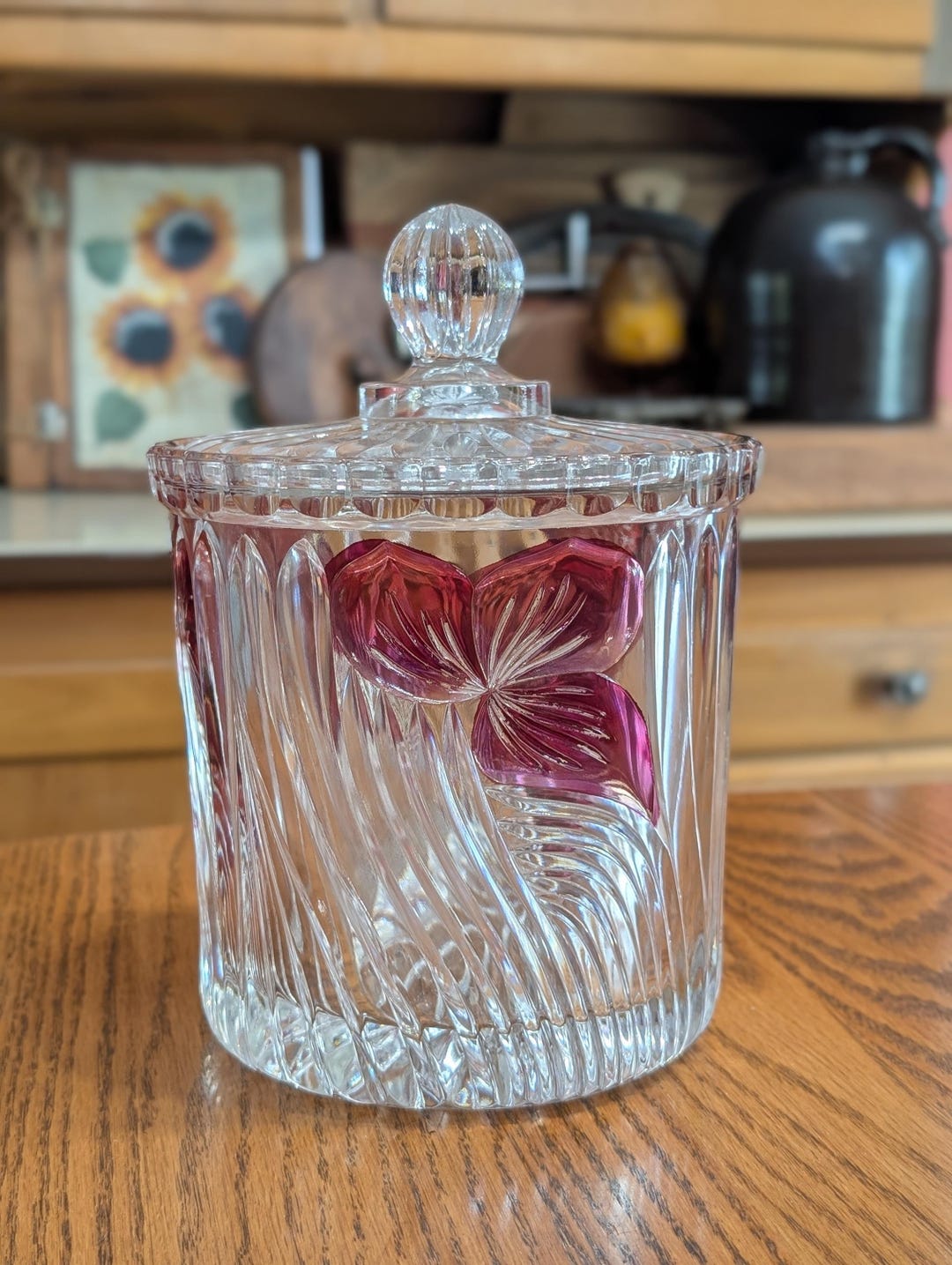 Vintage Anna Huttee Lead Crystal Candy Jar – Ruby Red Floral Lid - Etsy
