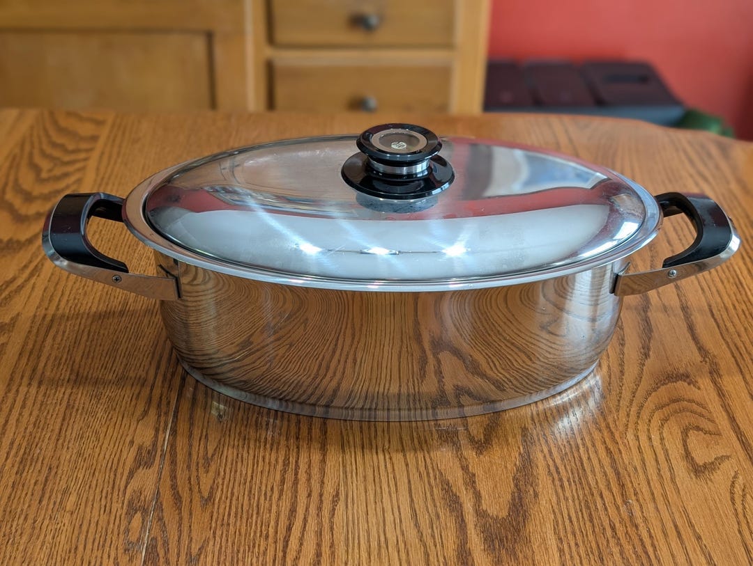 Vintage AMC Stainless Steel Oval Roaster – Visiotherm Lid, Steamer ...