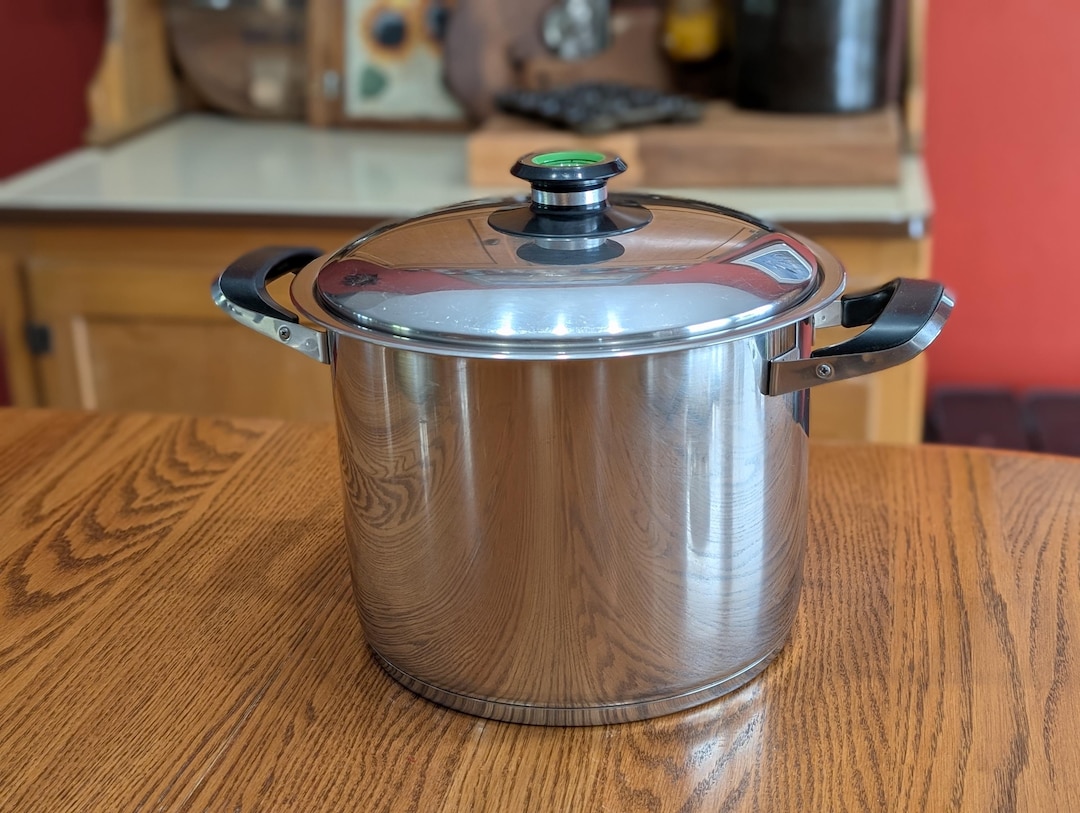 Vintage AMC Stainless Steel Stockpot With Visiotherm Lid 48047– 11" × 9 ...