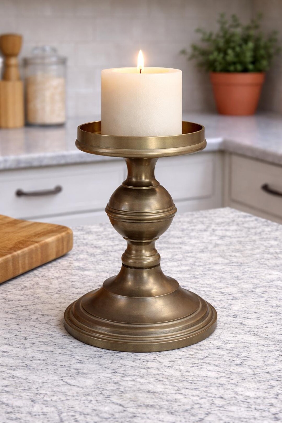 Vintage Single Short Brass Candlesticks With Spike for Wide Pillar ...