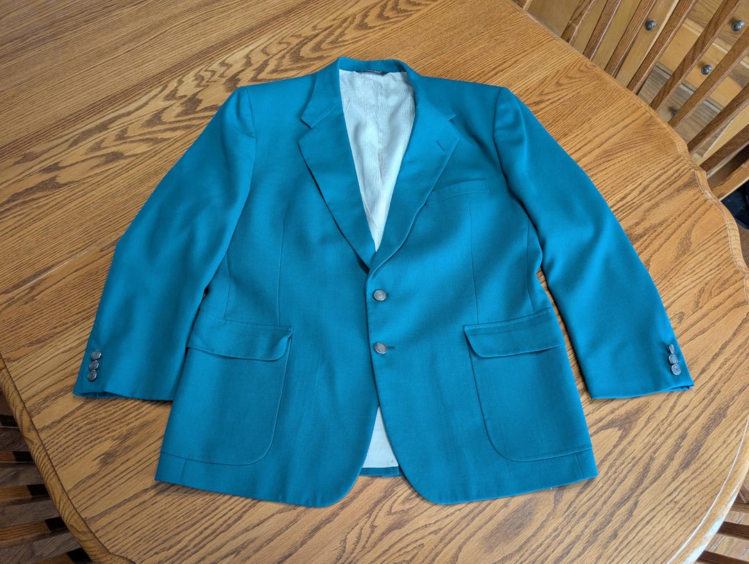 Vintage 70-80's Men's Teal Halston Blazer, Silk/wool, Fully Lined, Dry ...