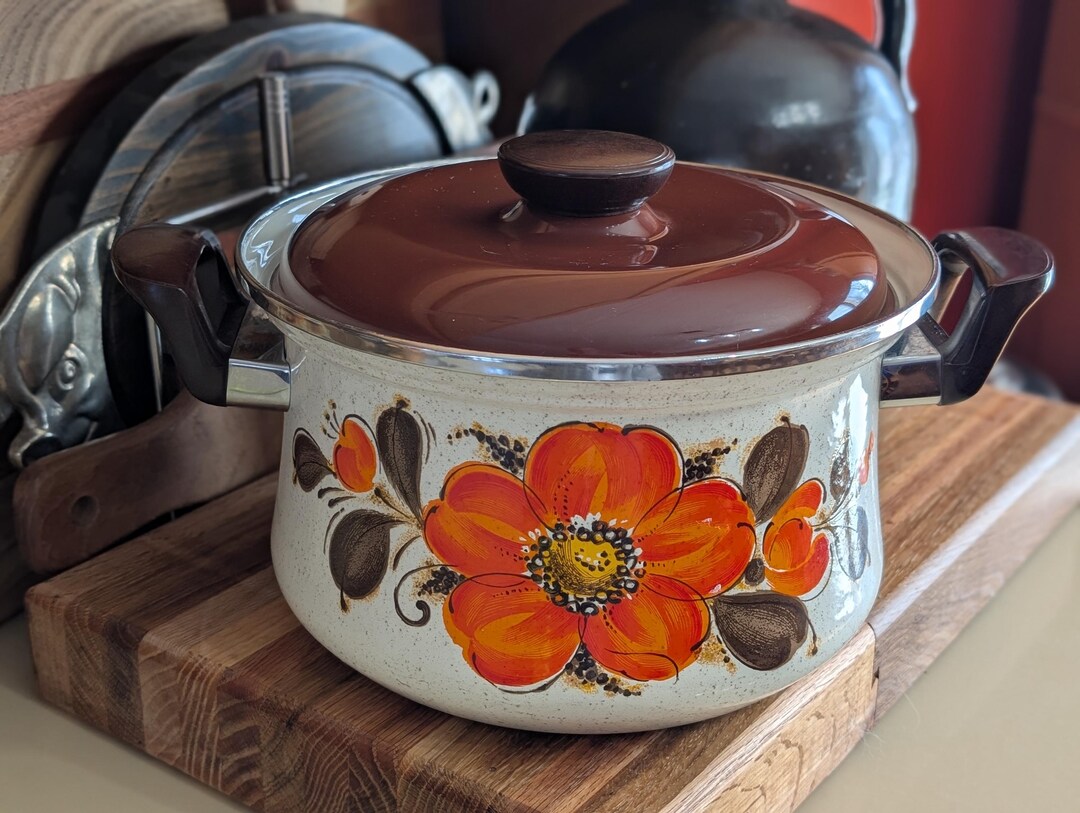 Vintage Show Pans, Japan Sanko Ware, Enamel Orange Poppies Pan, Stock ...