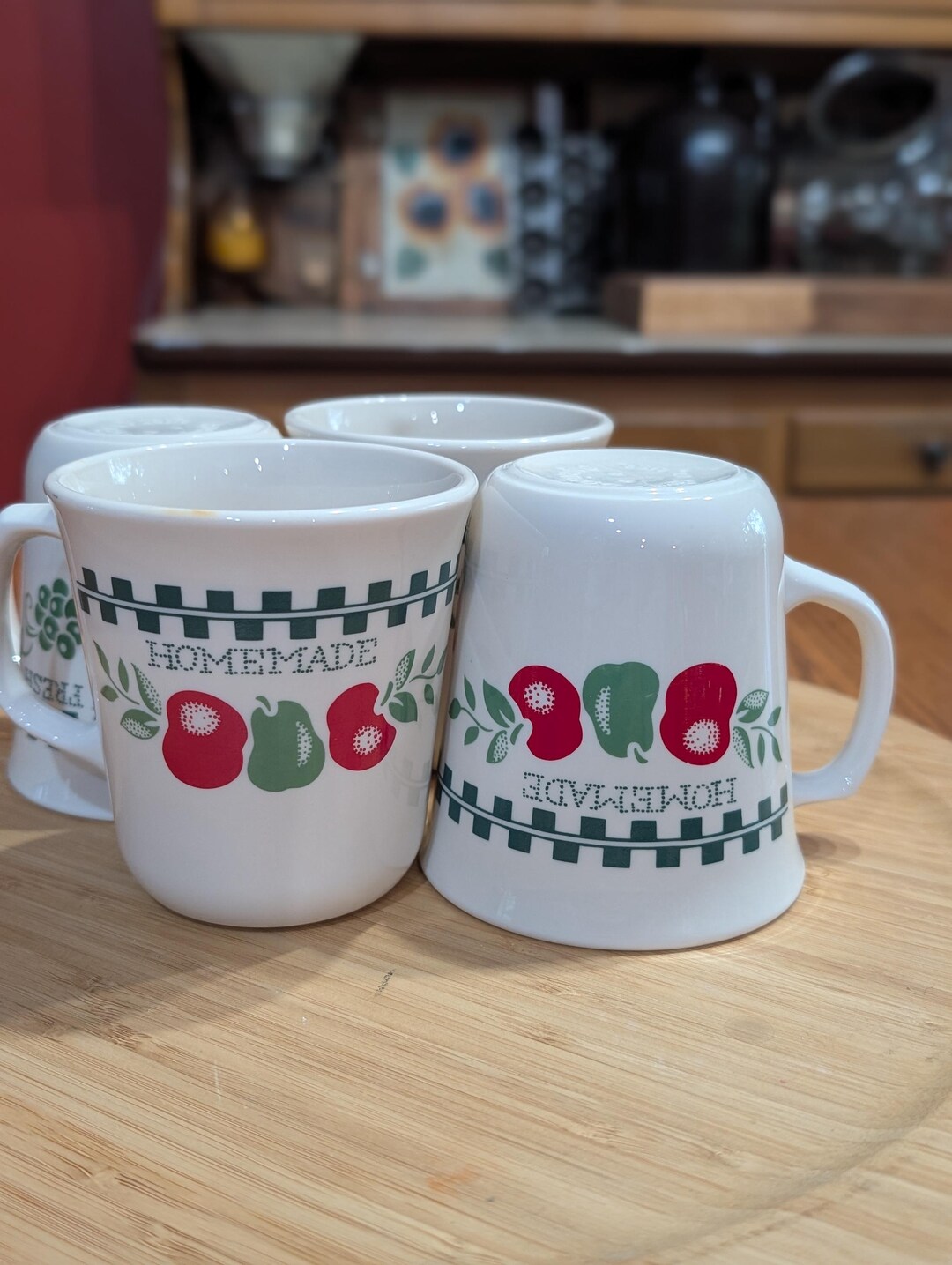 Set of 4 Vintage Corning Mugs, Homemade Pattern Milk Glass Coffee Cups ...