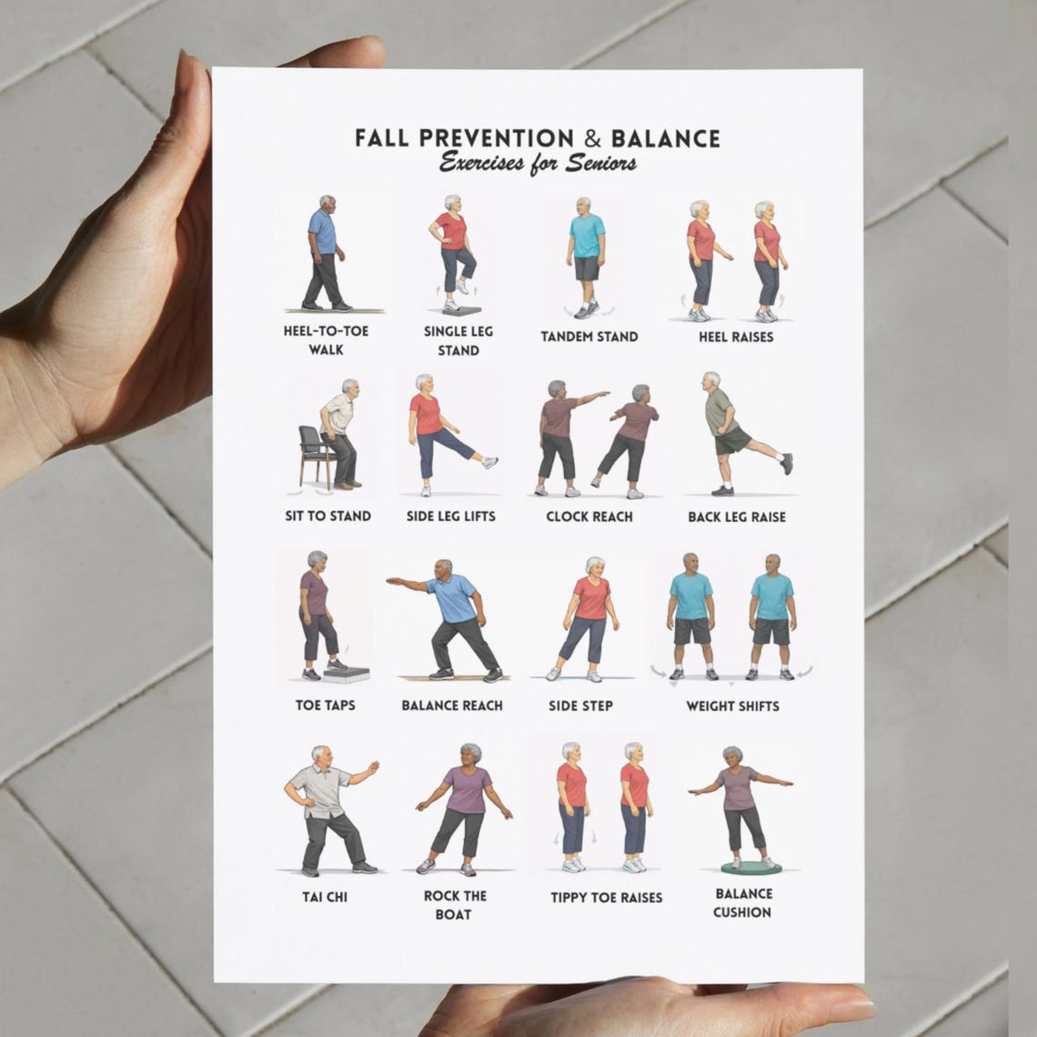 Fall Prevention Balance Exercises for Seniors Poster | 16 Easy ...