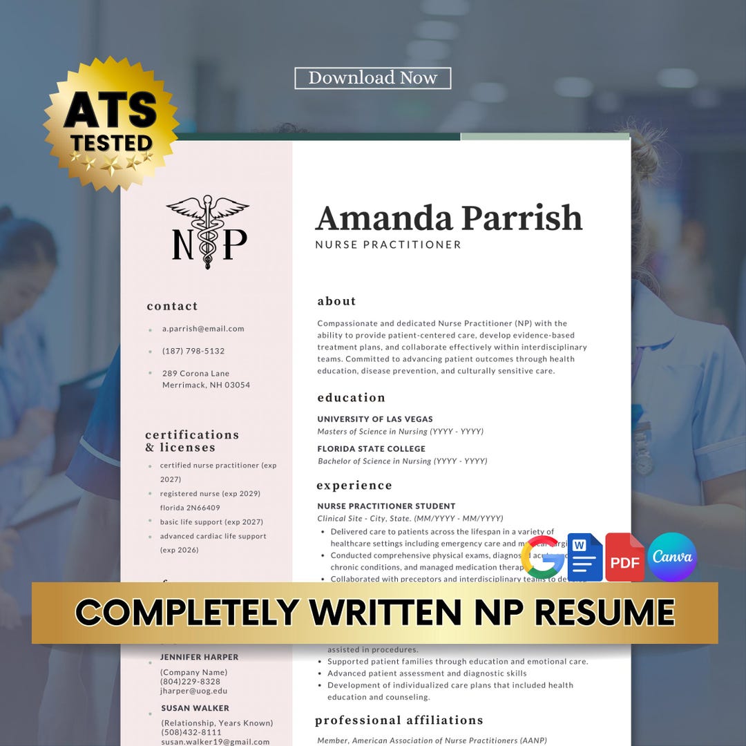 Nurse Practitioner Resume Template: NP Resume, Cover Letter, References ...