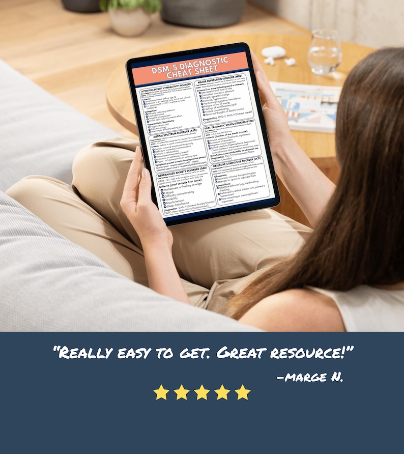 DSM-5 Diagnostic Criteria Aligned Cheat Sheet Printable Therapist Quick ...