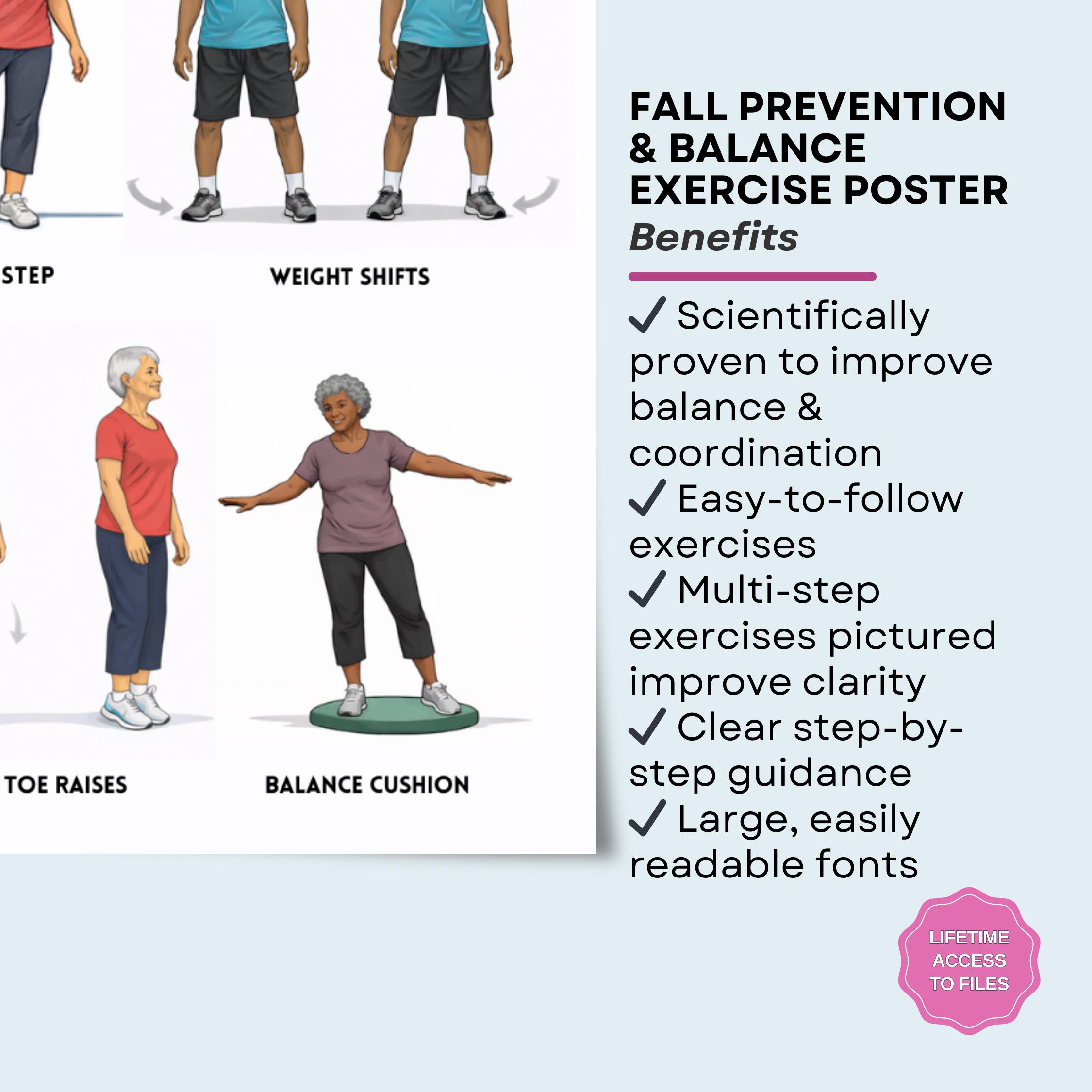 Fall Prevention Balance Exercises for Seniors Poster | 16 Easy ...