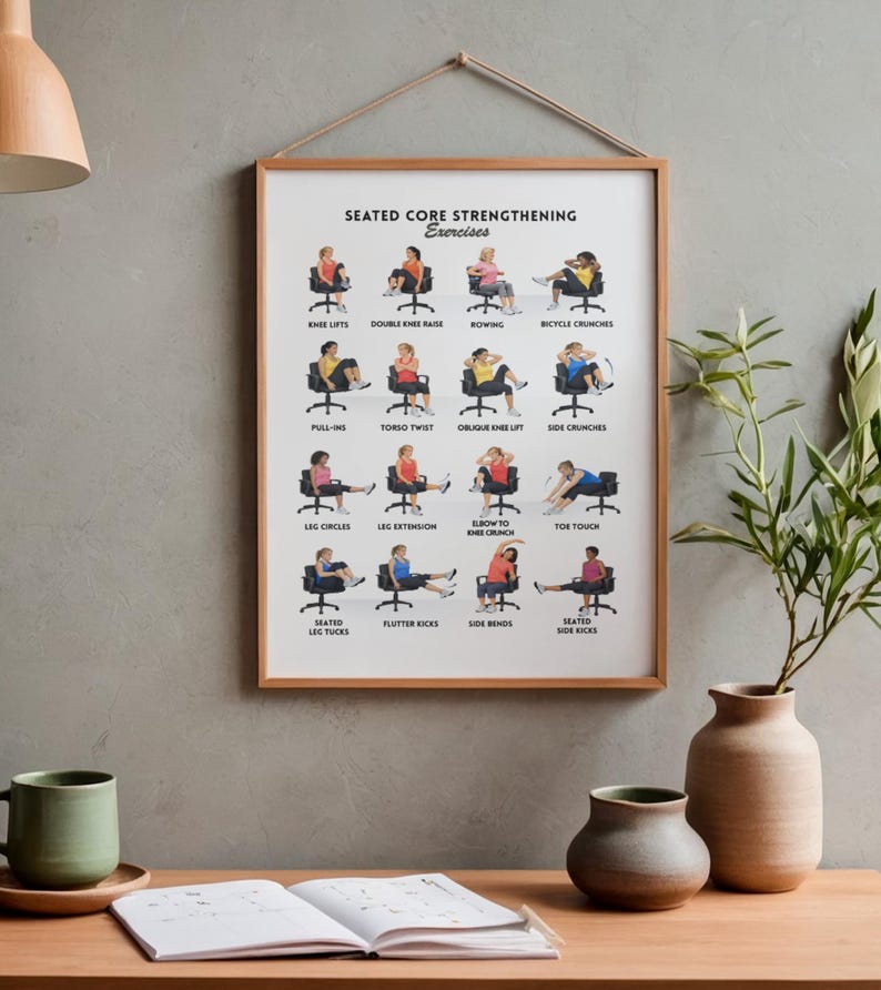 Chair Exercises for Core Strengthening Printable | 16 Seated Abdominal ...